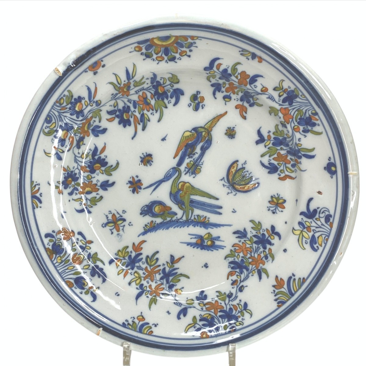18th Century Alcora Spain Dish With Birds Ref 89609 18th Century Alcora Spain Dish With Birds Ref 89609