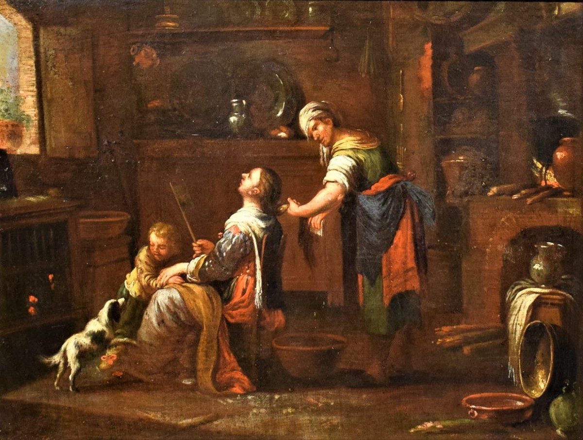 Interior with toilet scene -- workshop of David Teniers II the Younger ...