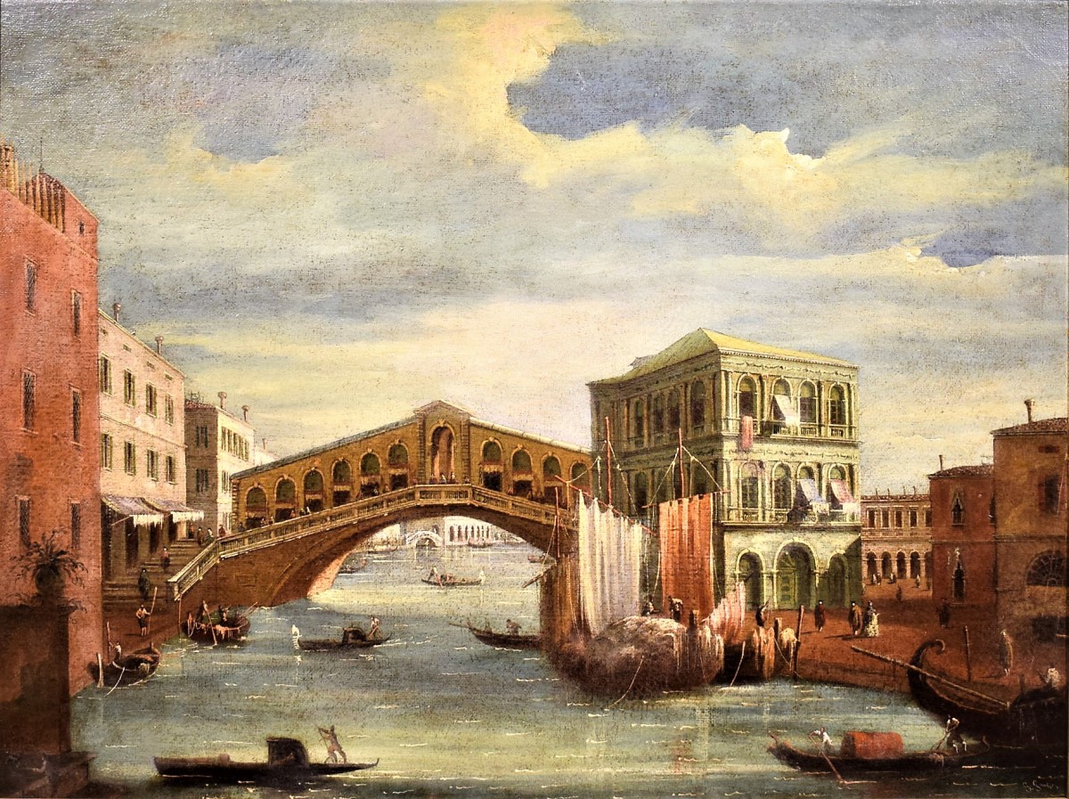 Venice, Grand Canal and Rialto Bridge - Giovanni Grubas (Venice 1830 ...