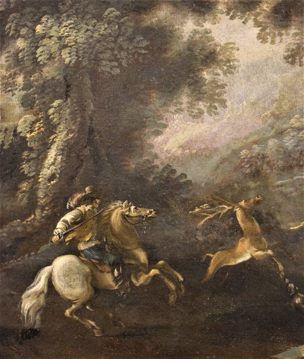 Pandolfo Reschi (1624 -1699) - Chasse au cerf dans un paysage boisé ...
