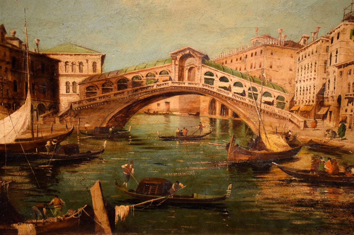 Venice, Grand Canal and Rialto Bridge - Giuseppe Ponga (1856 -1925 ...