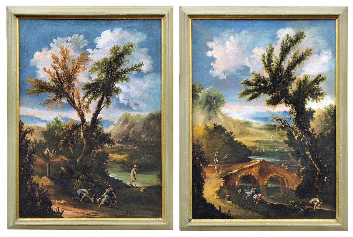 Pair of italian landscapes dated 1709 - Antonio Francesco Peruzzini ...